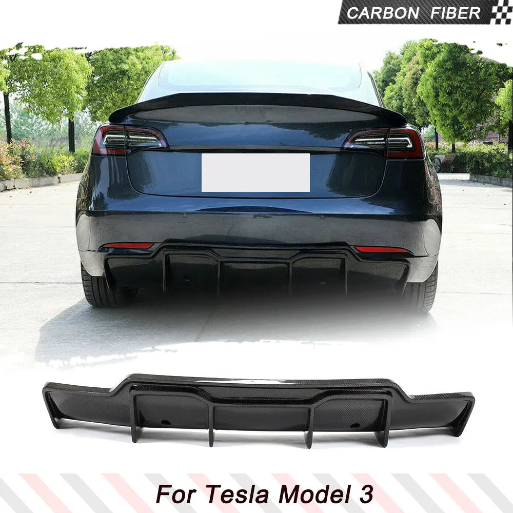 Carbon Fiber Rear Bumper Racing Diffuser Spoiler Chin for Tesla Model ...